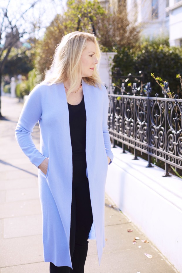 Light Blue Knit Coat for Spring - The Sequinist